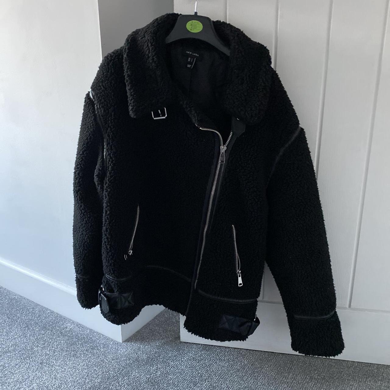NEW LOOK black teddy coat / jacket - size L - would... - Depop