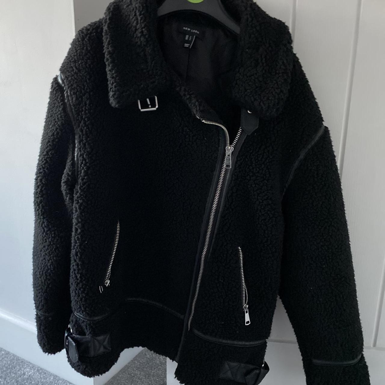 NEW LOOK black teddy coat / jacket - size L - would... - Depop