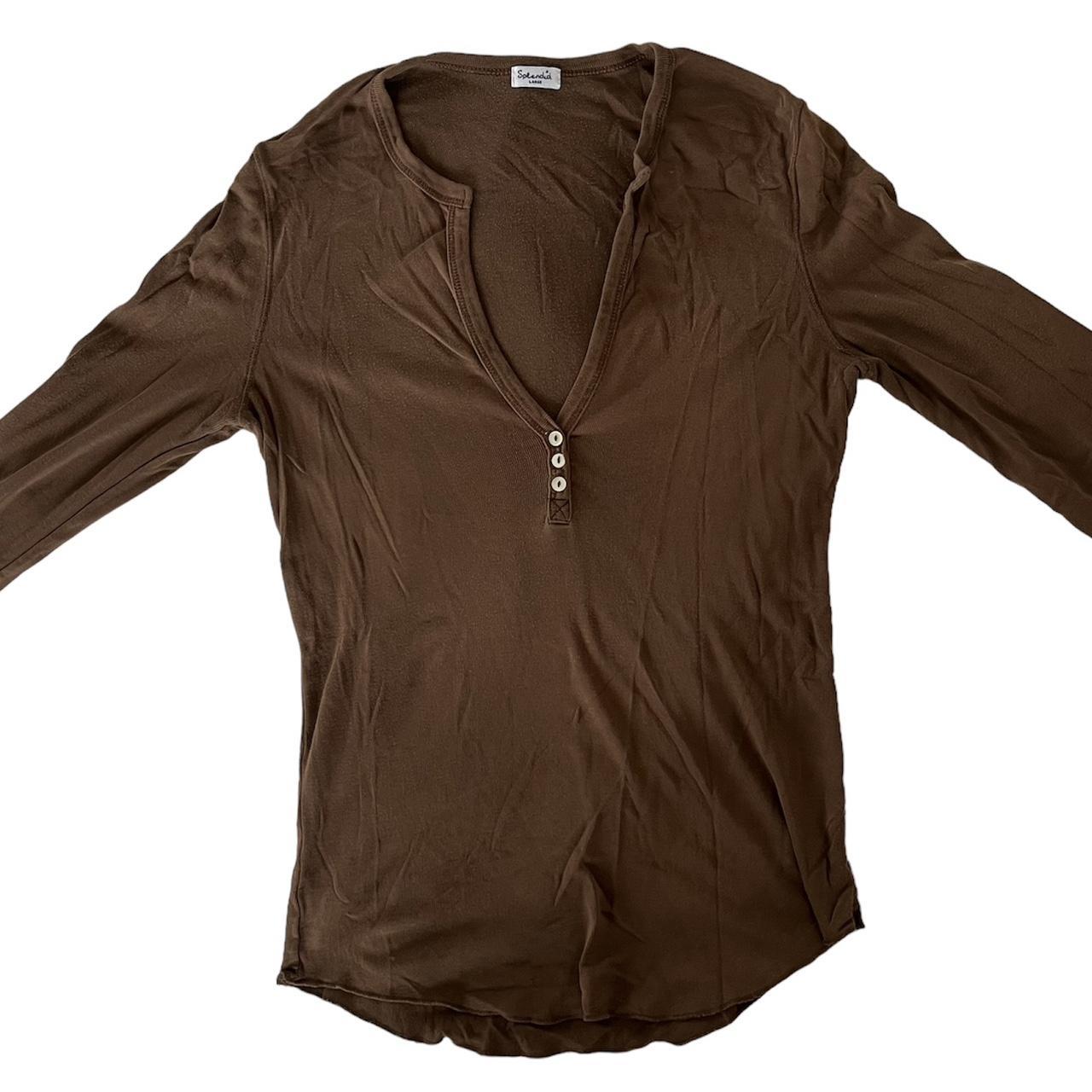 super cute brown long sleeve top with button... - Depop