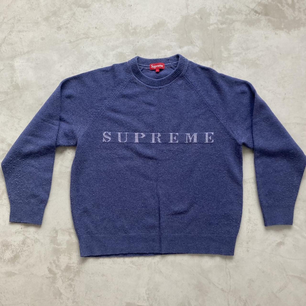 Supreme Stone washed sweater navy Size L (24”... - Depop
