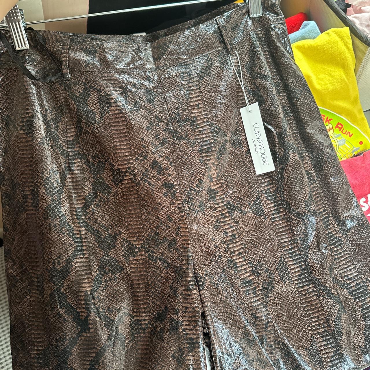 Shiny vinyl wide leg python pants, dark brown, size... - Depop