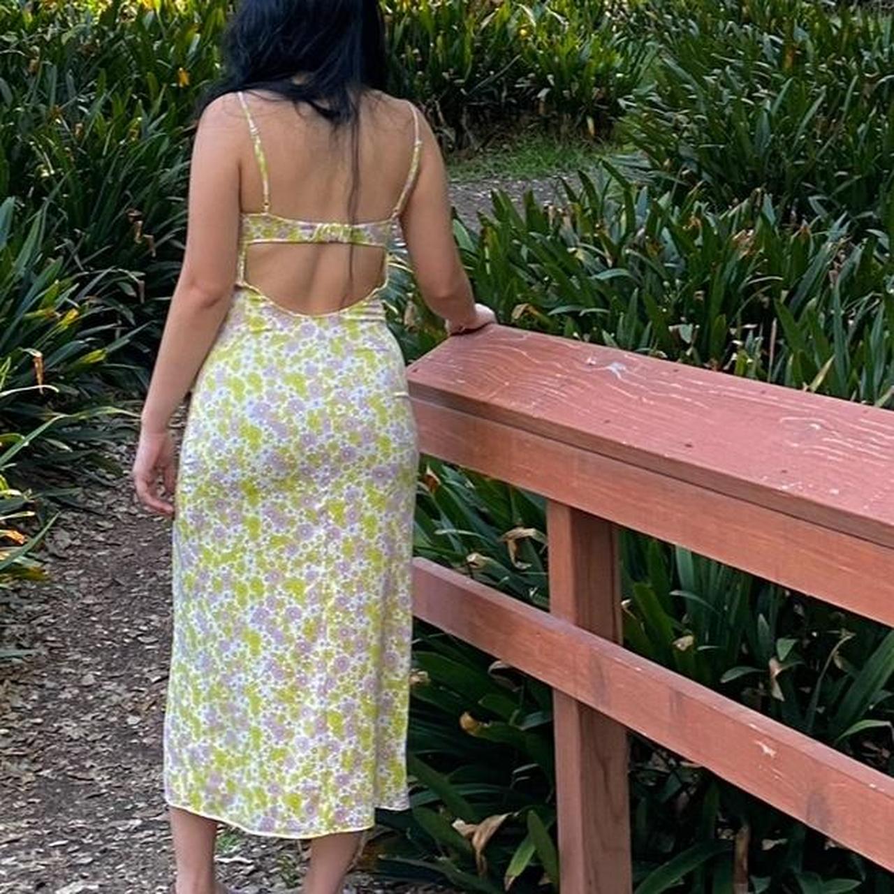 zara floral satin dress, open back. super flattering... - Depop