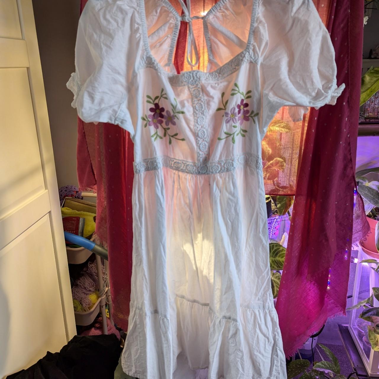 Floral Embroidered Neon Rose dress with an open back - Depop