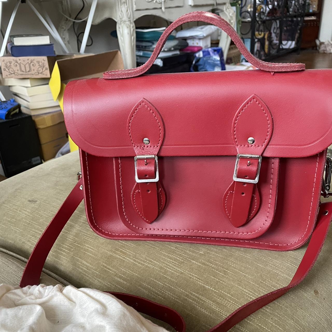 RED TOP HANDLE CAMBRIDGE SATCHEL MAGNETIC... - Depop