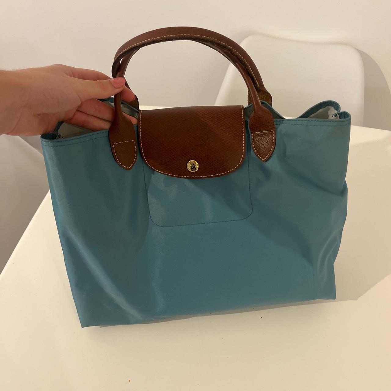 Longchamp baby blue and brown tote bag #totebag... - Depop