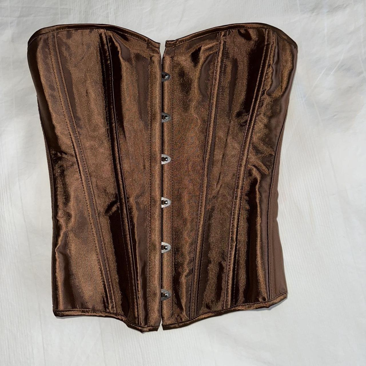 Gorgeous brown satin corset in a size small. Super... - Depop