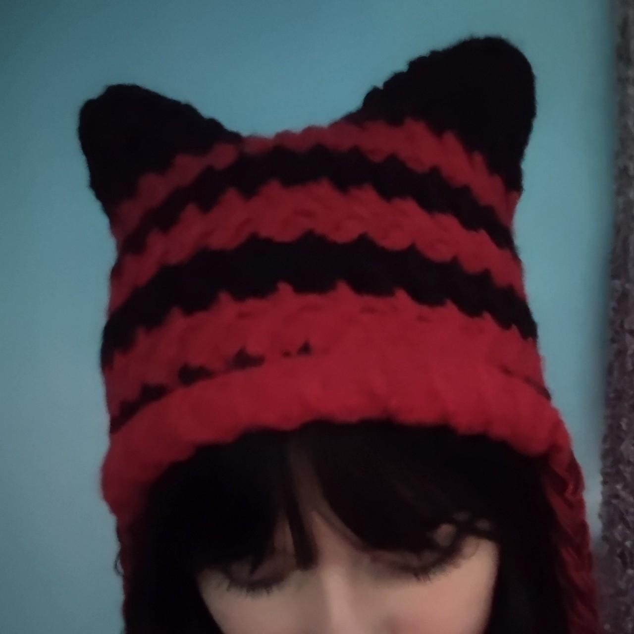 Red and black cat ear beanie from hot topic Only... - Depop