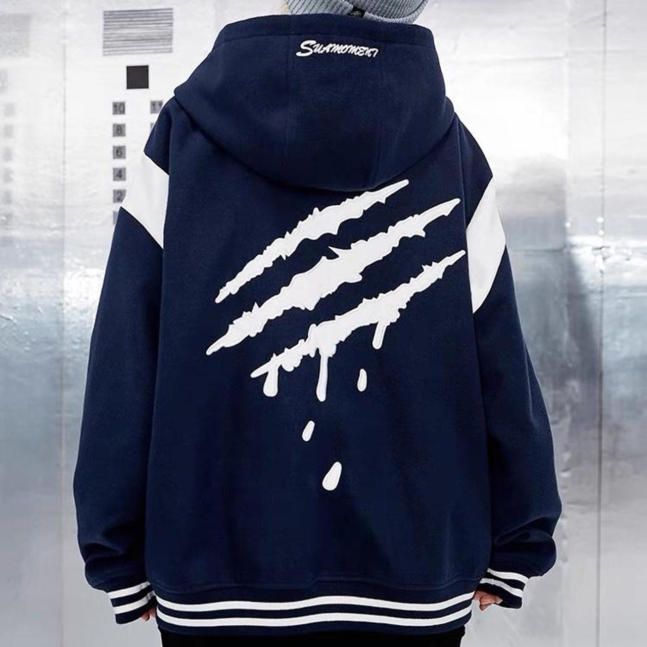 SUAMOMENT Navy Scratch Jacket oversized size s ... - Depop