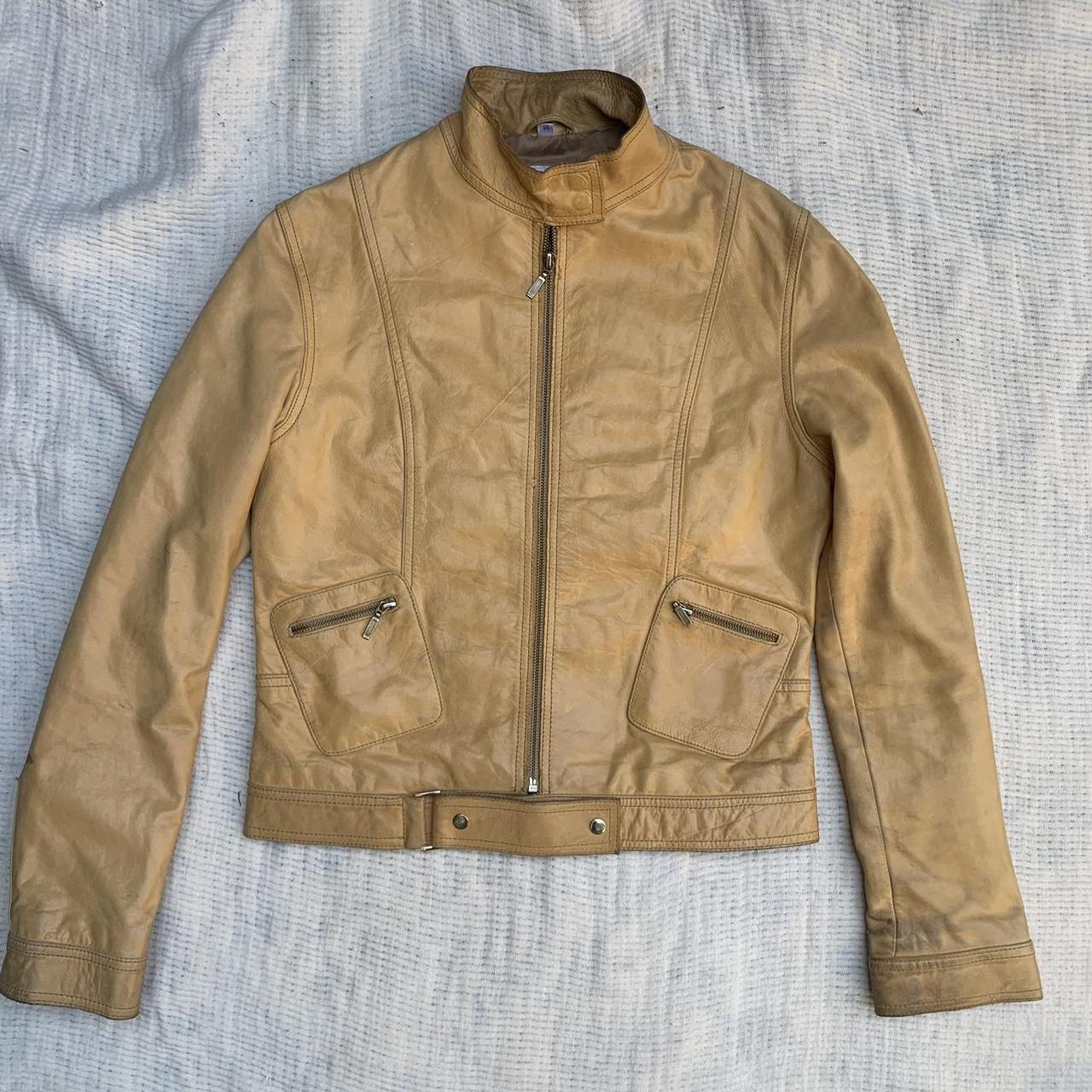 Leather Jacket 90s y2k racer jacket. Leather biker... | Depop