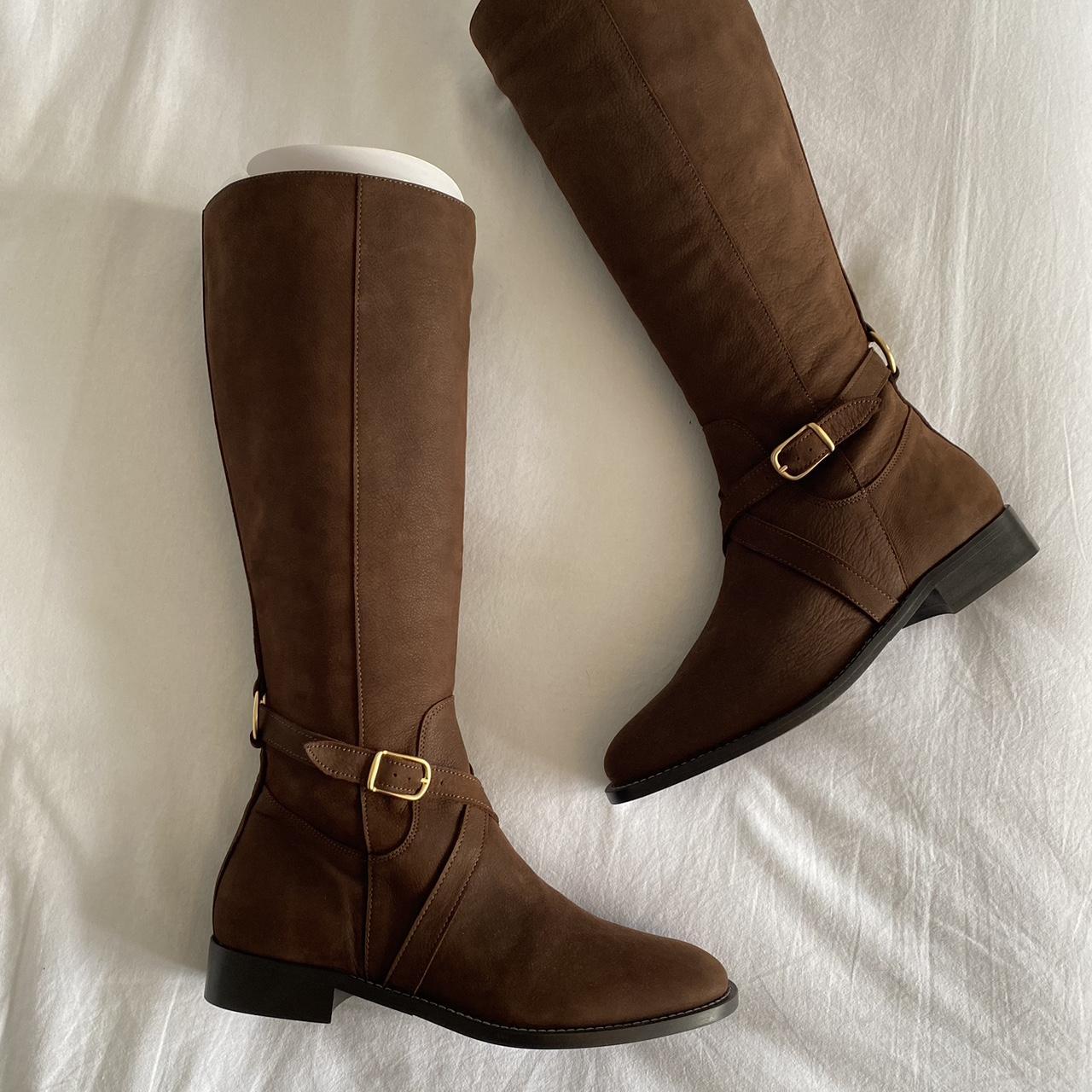 💌 dark brown leather knee high boots with gold... - Depop