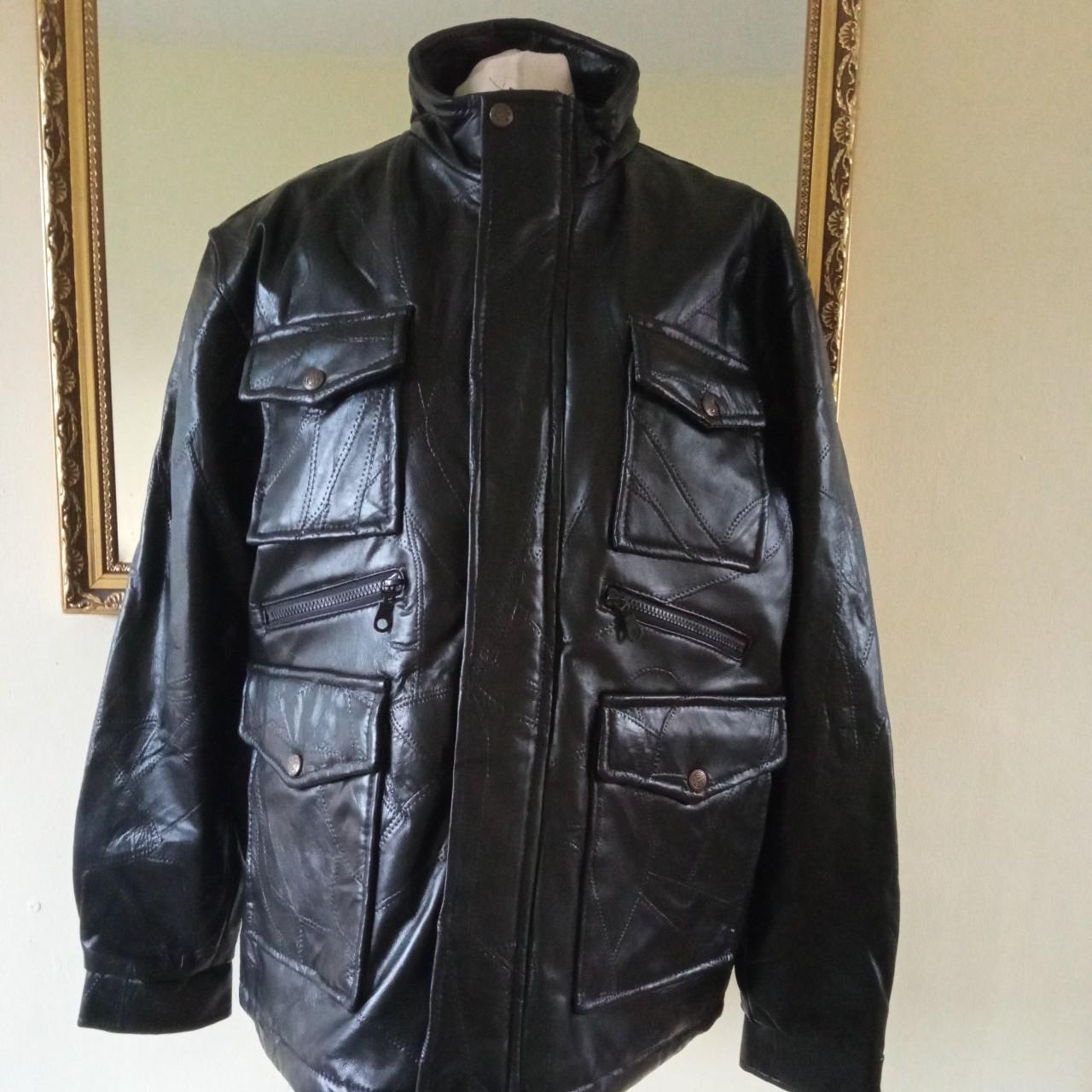 Leather Black Jacket with lots of pockets Zip and... - Depop