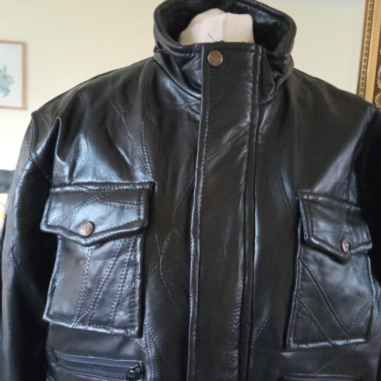 Leather Black Jacket with lots of pockets Zip and... - Depop