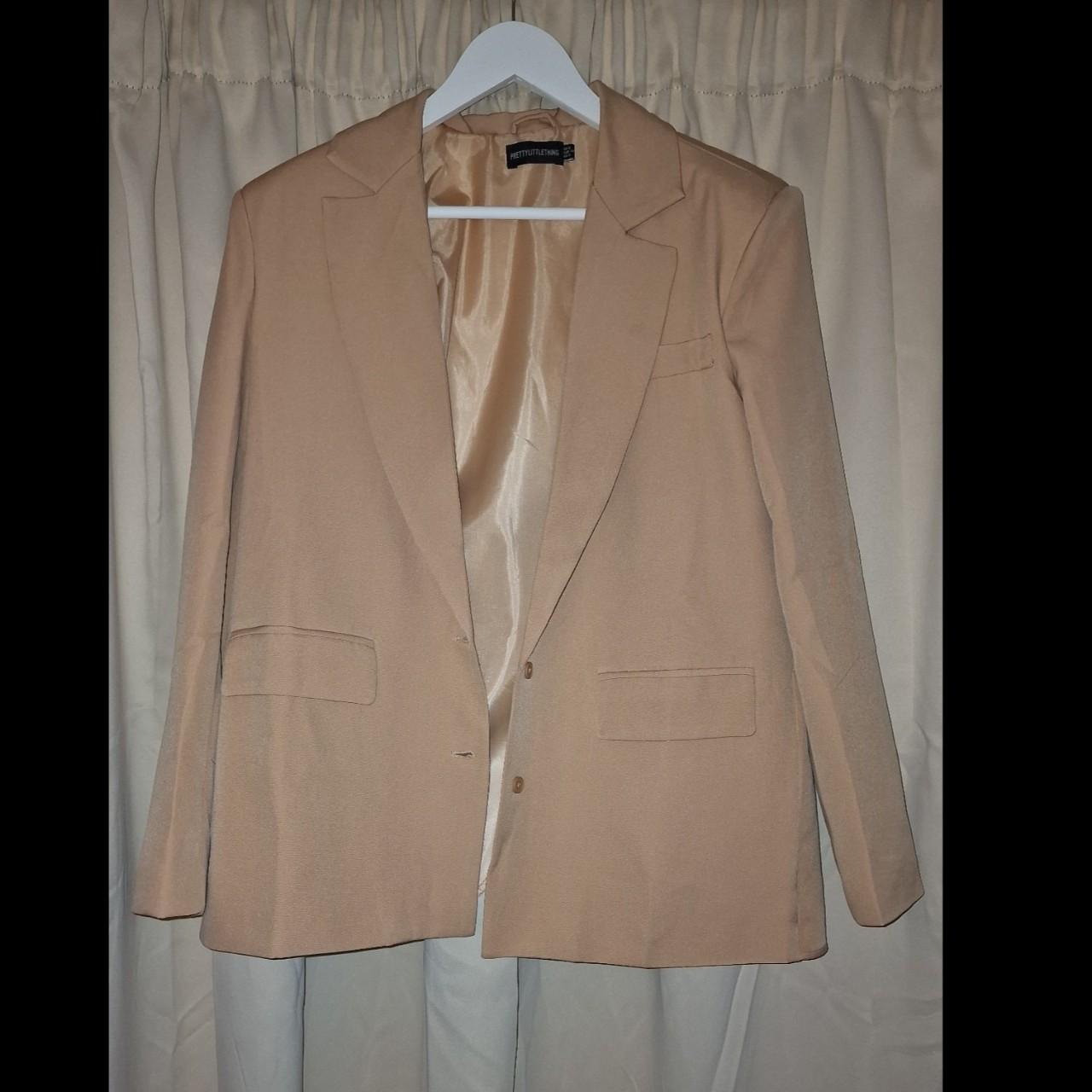 camel woven oversized split back blazer with... - Depop