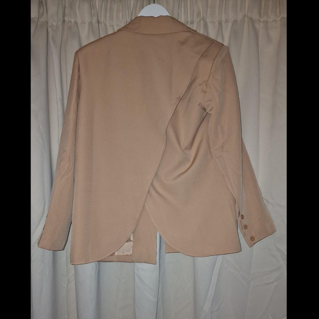 camel woven oversized split back blazer with... - Depop