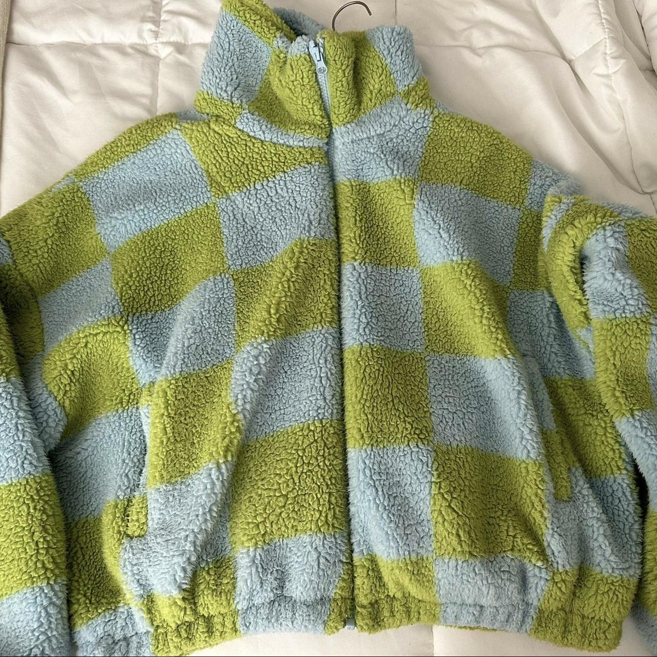 blue and green checkered urban outfitters jacket... - Depop