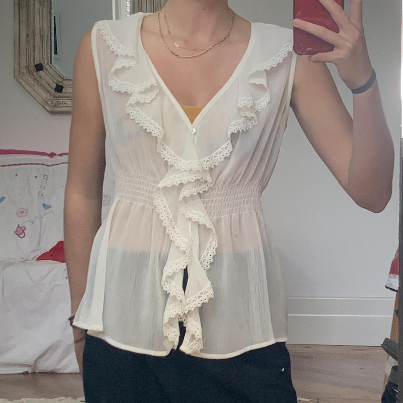 Gorgeous sheer white lace top. Buttons run down the... - Depop