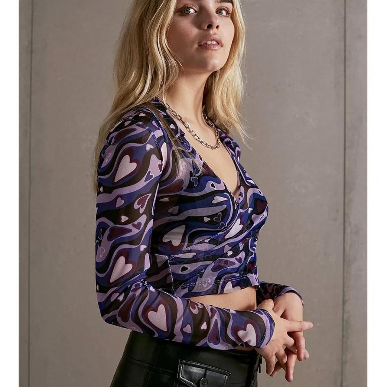Urban outfitters long sleeve mesh top with purple... - Depop