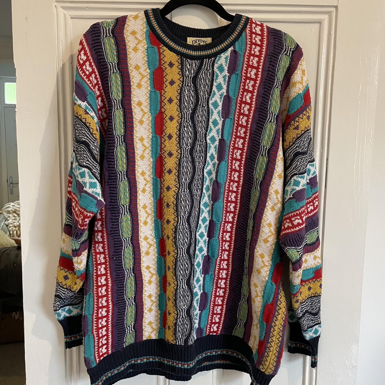 Coogi style multi-coloured knitted jumper knitwear... - Depop