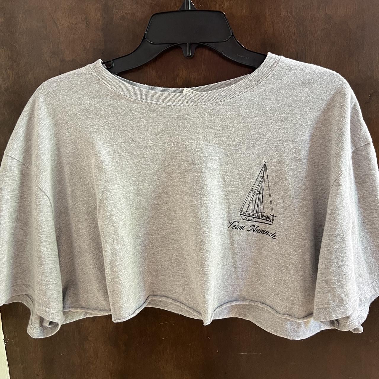 Grey, cropped, namaste graphic tee. - Depop