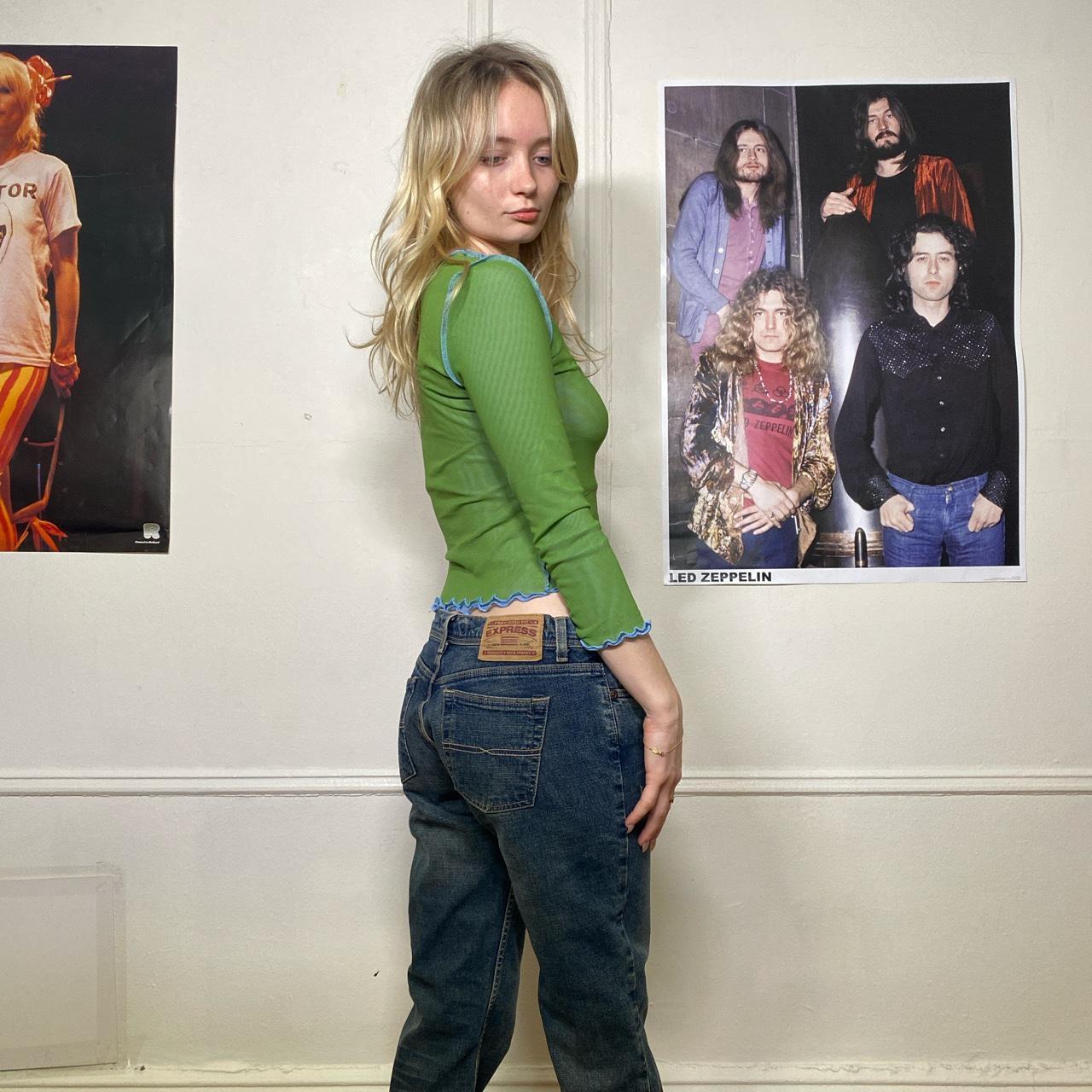 UNIF green and blue mesh shift top (reversible) Kat... - Depop