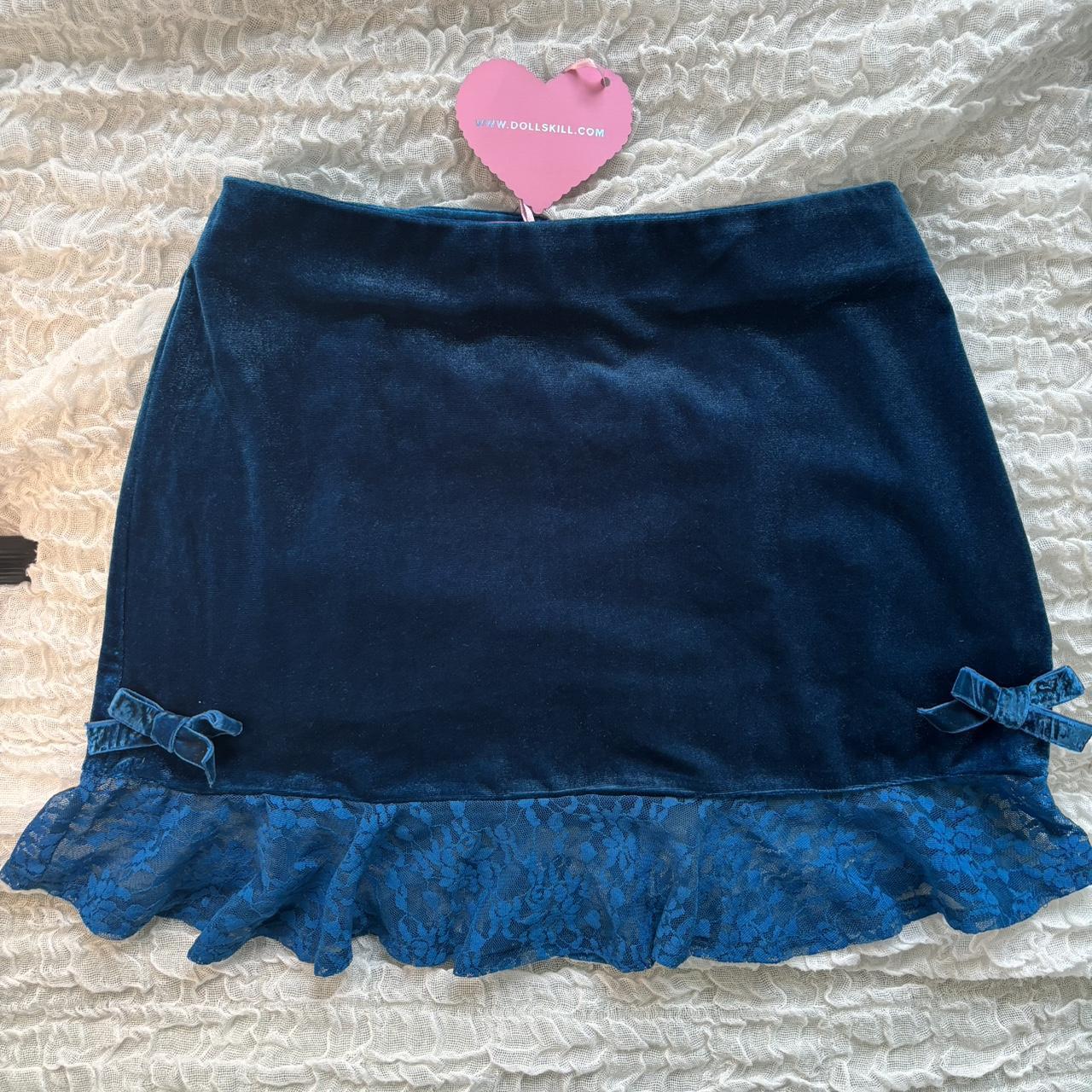 Dolls Kill Sugar Thrillz Teal Blue Velvet Mini Skirt... - Depop