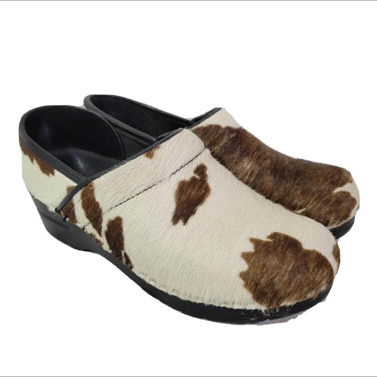 cow print fake fur clogs! brand is sanita and these... - Depop