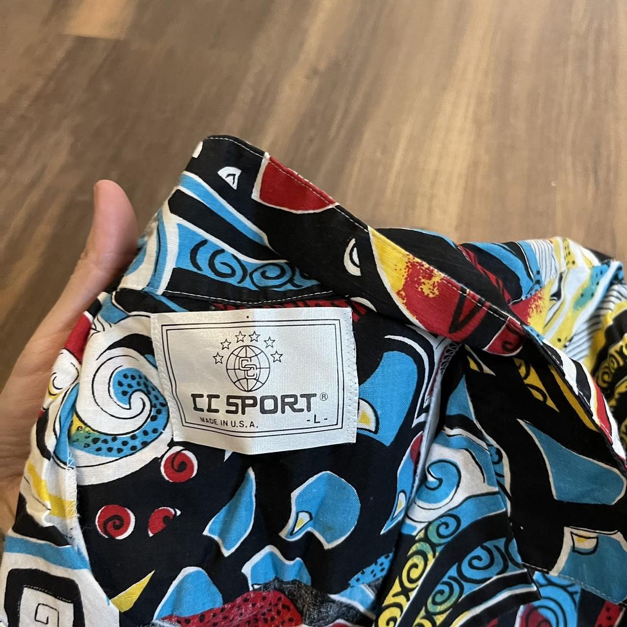 1990s abstract CC sport button up shirt Excellent... - Depop