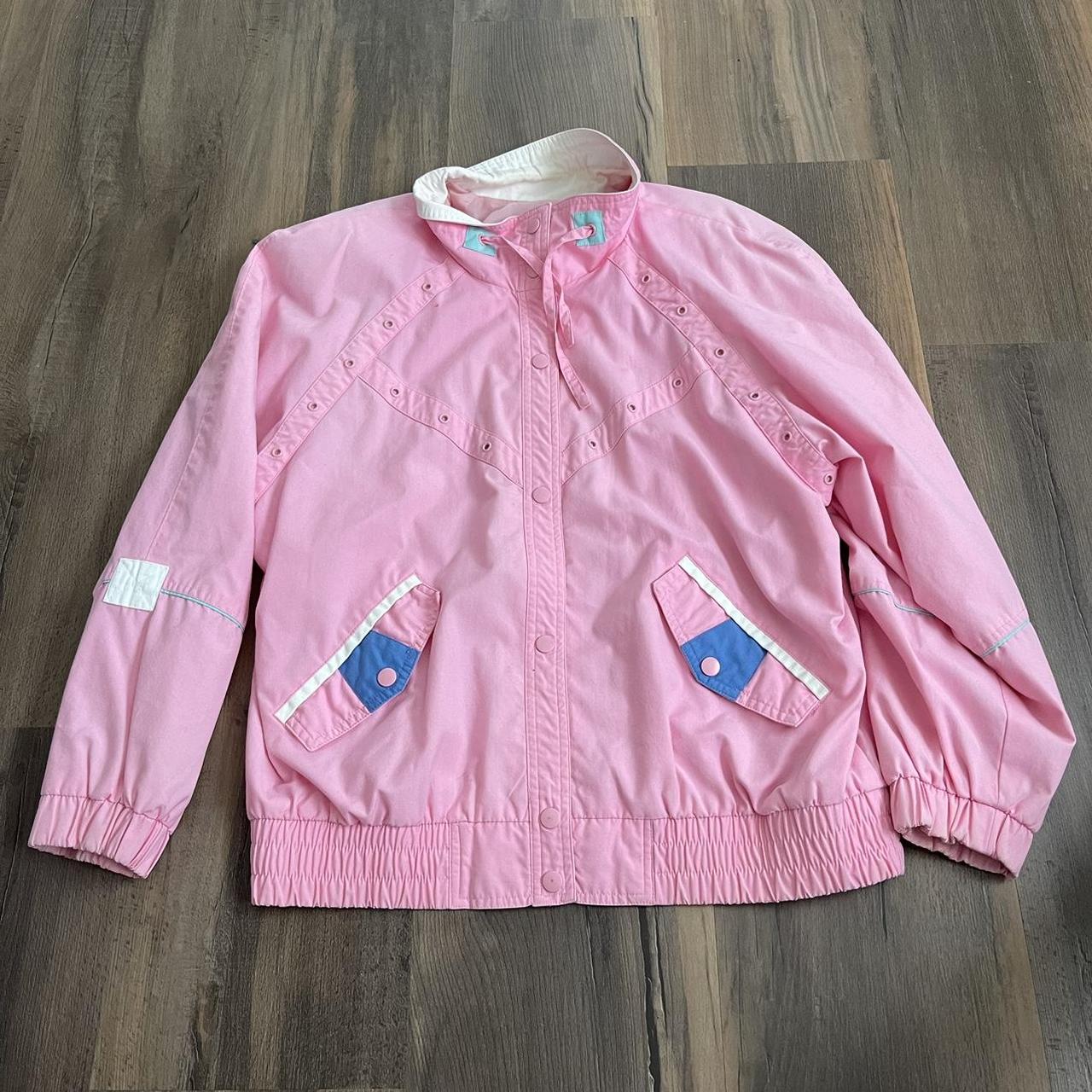 1990s pastel pink New York girl jacket Lightweight... - Depop