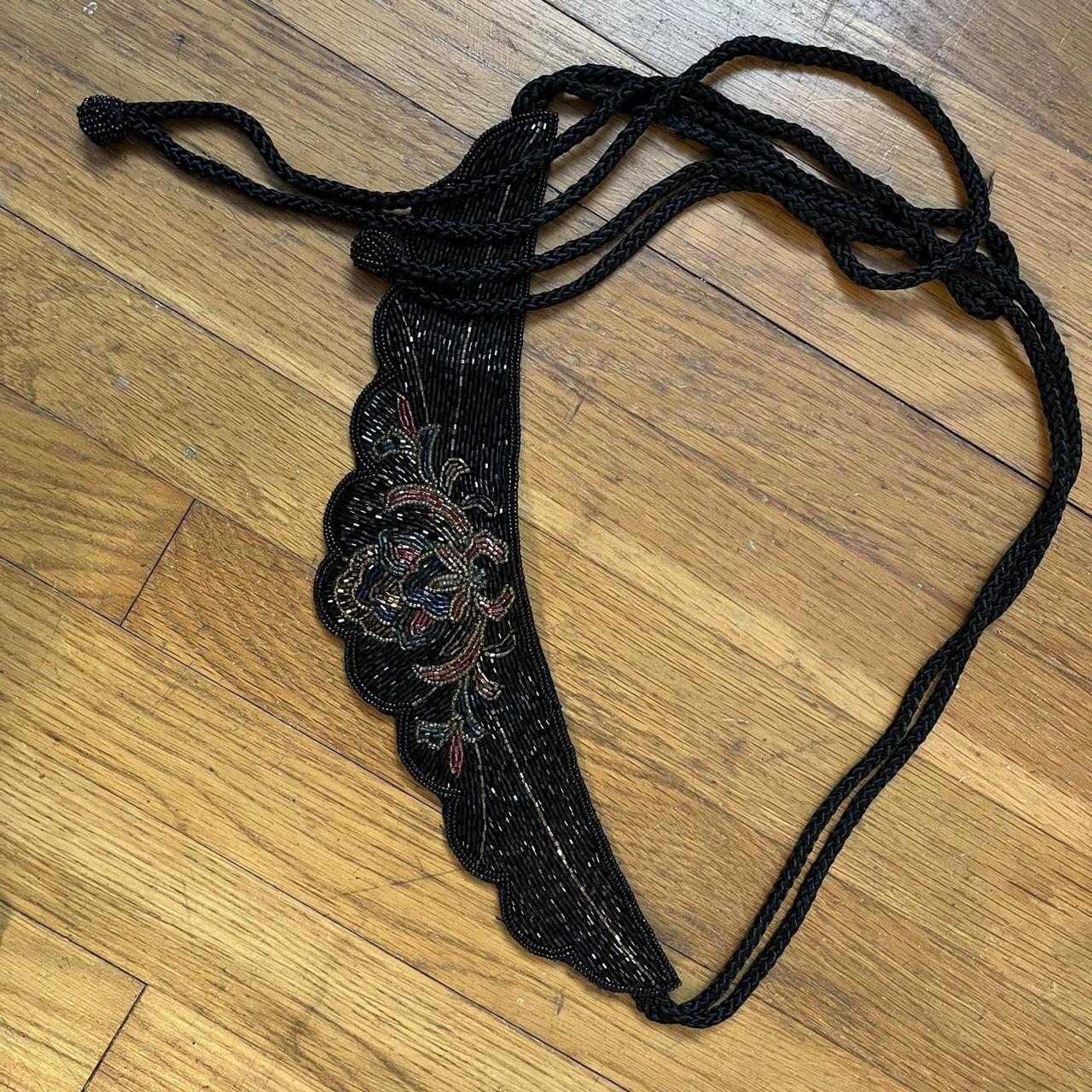 Vintage Beaded Black Rope Belt. Ties around waist.... - Depop