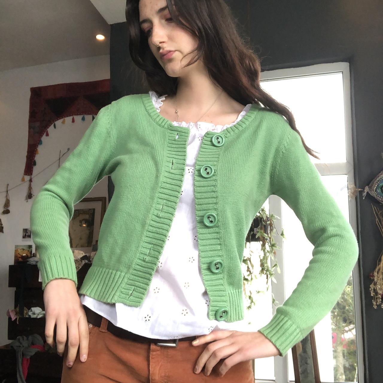 Cute pastel lime green chunky cardigan Big buttons... - Depop