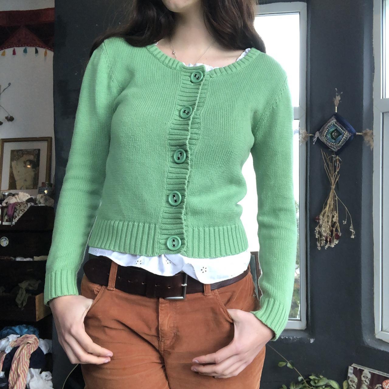 Cute pastel lime green chunky cardigan Big buttons... - Depop