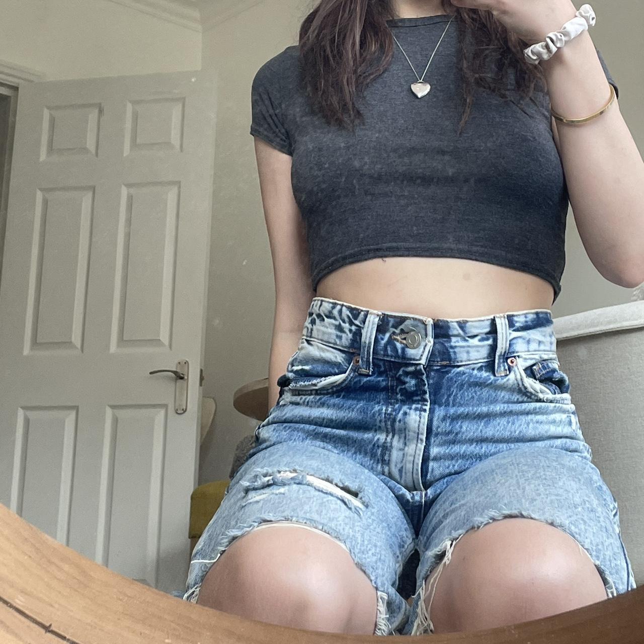 90s Bershka acid wash light blue denim jeans with... - Depop