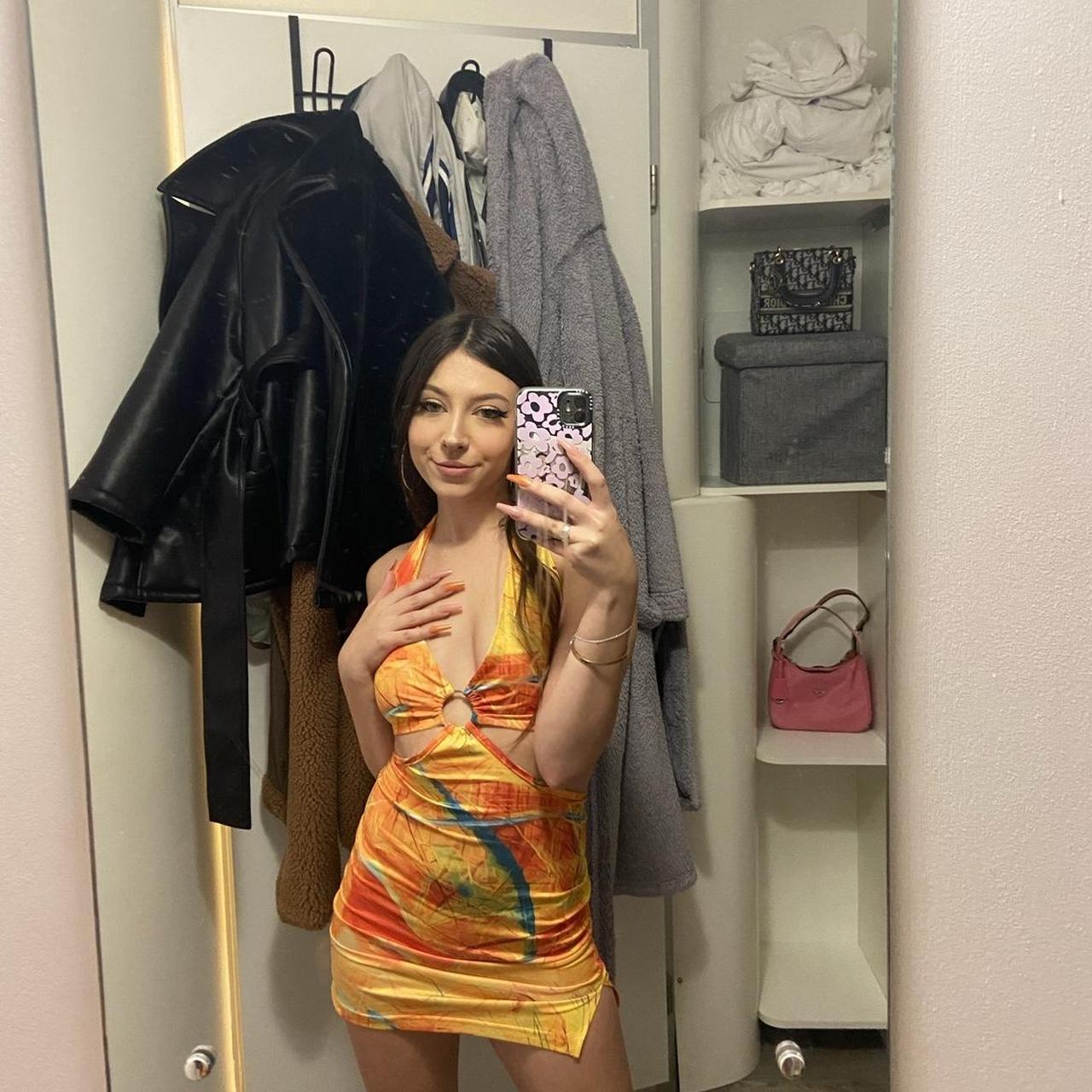 Orange and yellow dress - perfect for a night out... - Depop