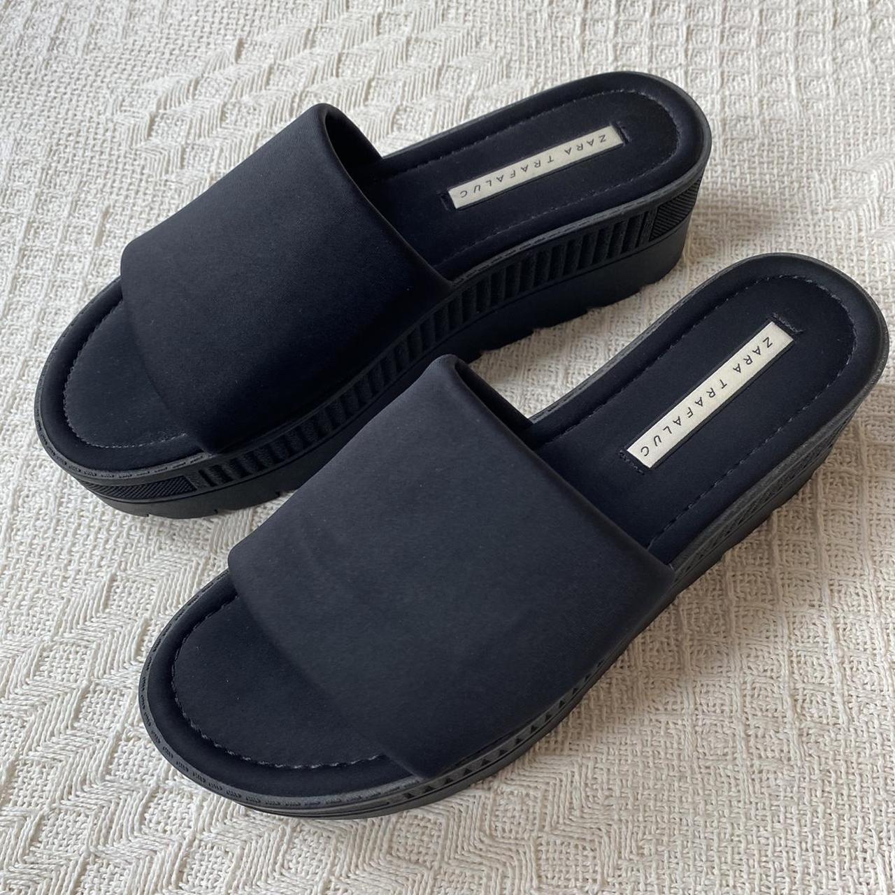 Zara flatform slides in black, these are a uk size... - Depop