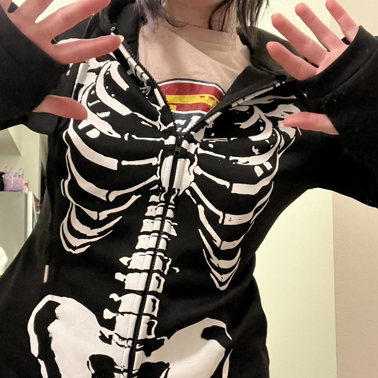 Y2k Emo Skeleton hoodie with thumb holes #emo #scene... - Depop