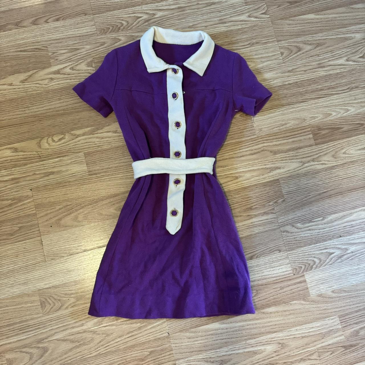Vintage wool dress with attached belt and buttons.... - Depop