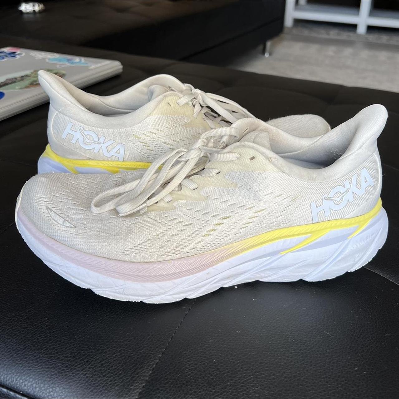 Hoka One One Clifton 8 off white running shoes!... - Depop