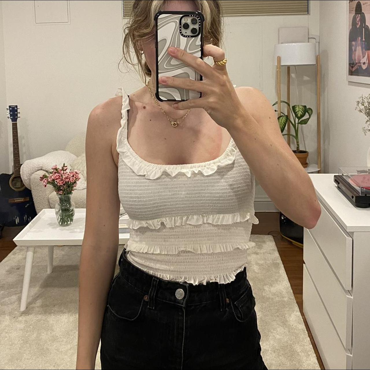 Urban Outfitters white ruffle tank Size... - Depop