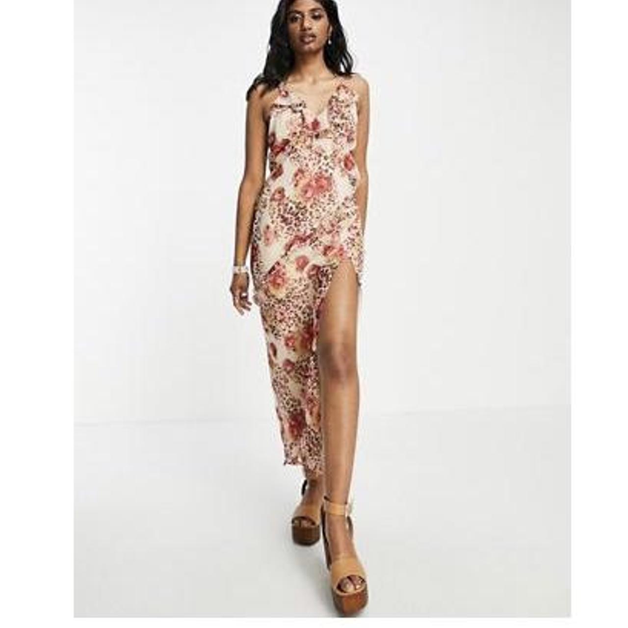 ASOS design ruffle animal print maxi slip dress... - Depop