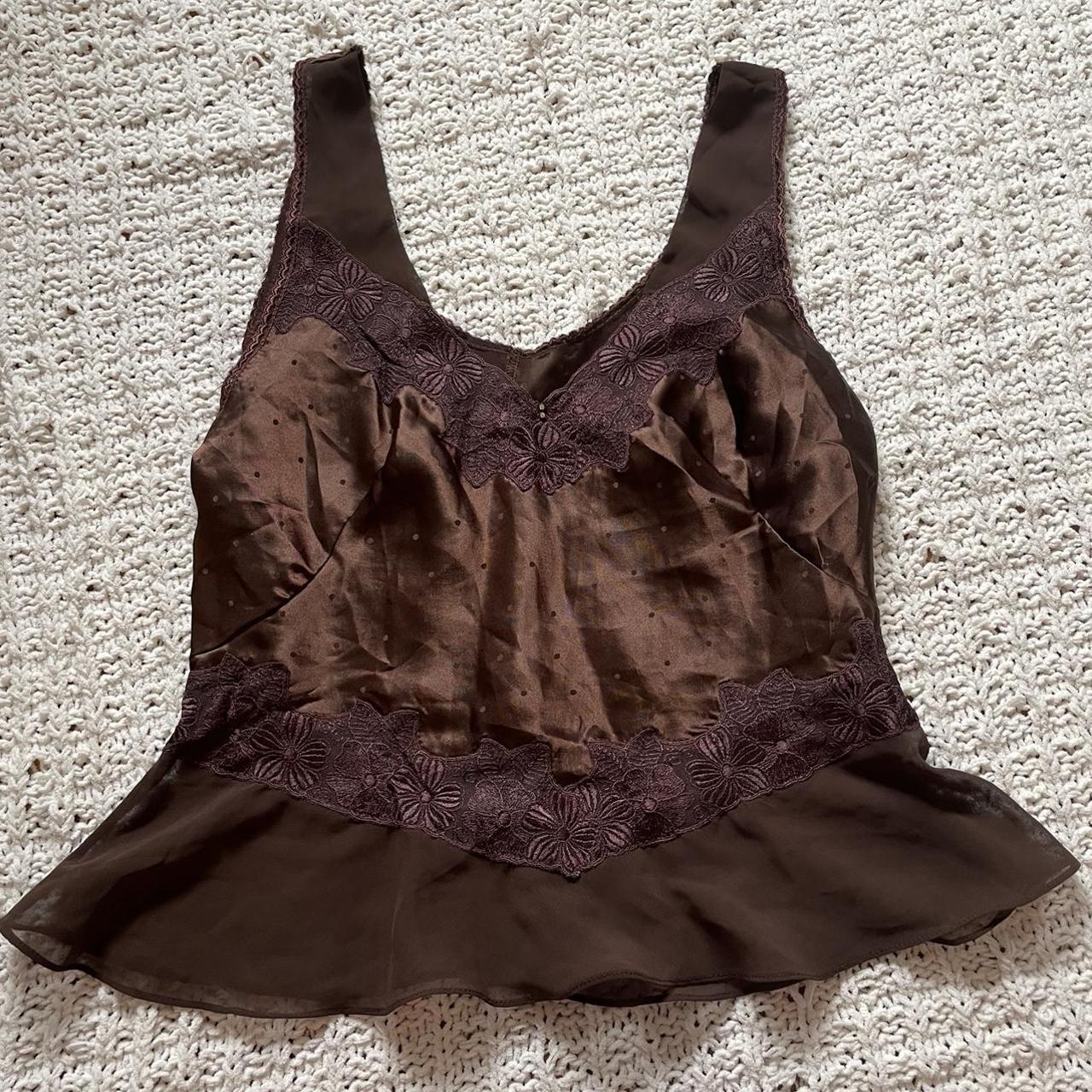brown silk cami with awesome detailing so precious.... - Depop