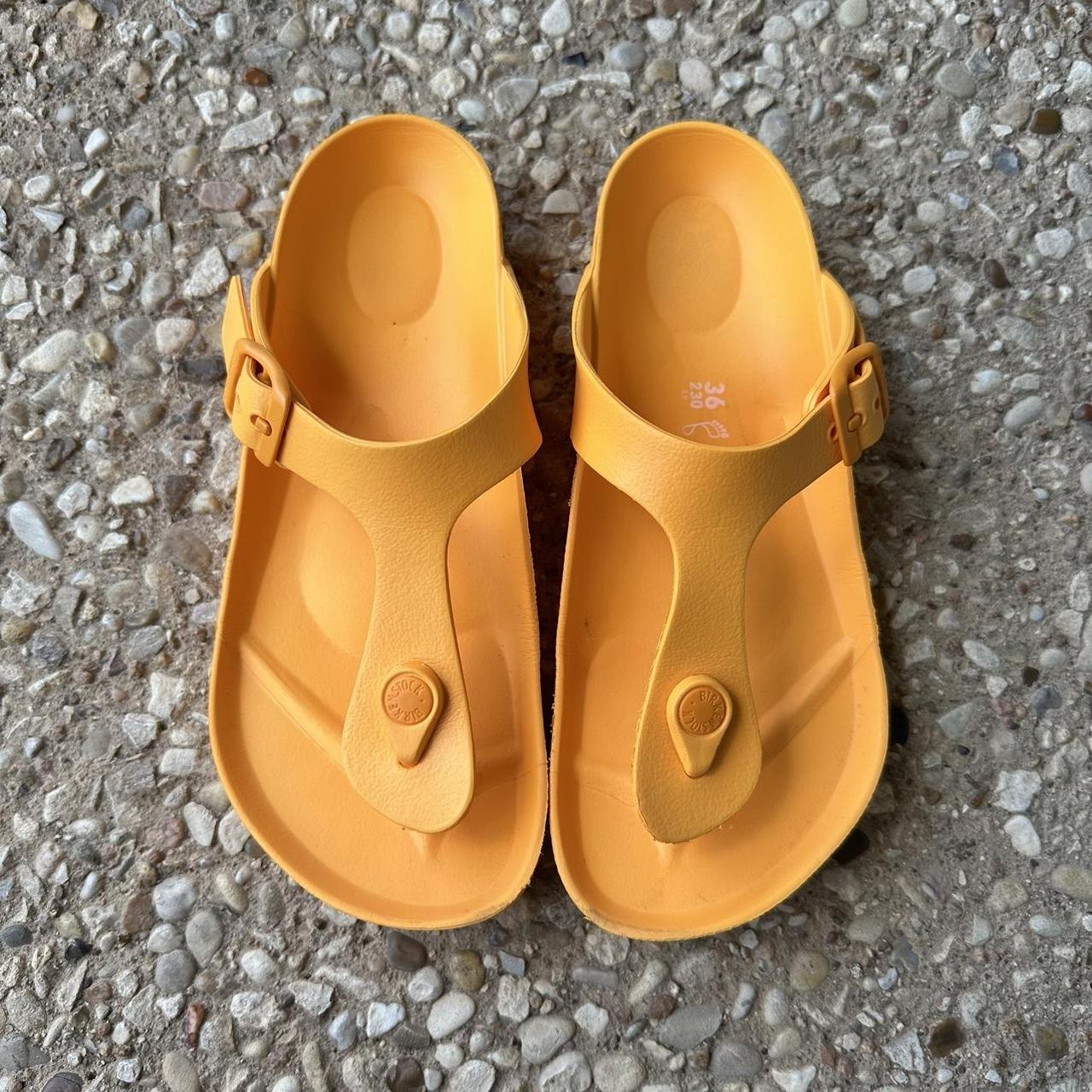 Orange Birkenstock rubber waterproof sandals... - Depop