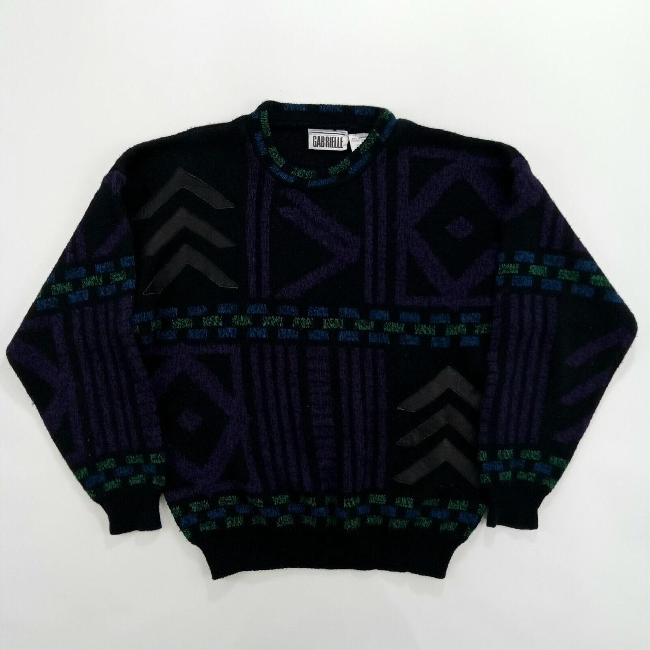 VTG 80's Gabrielle Men's Abstract Geometric Sweater... - Depop