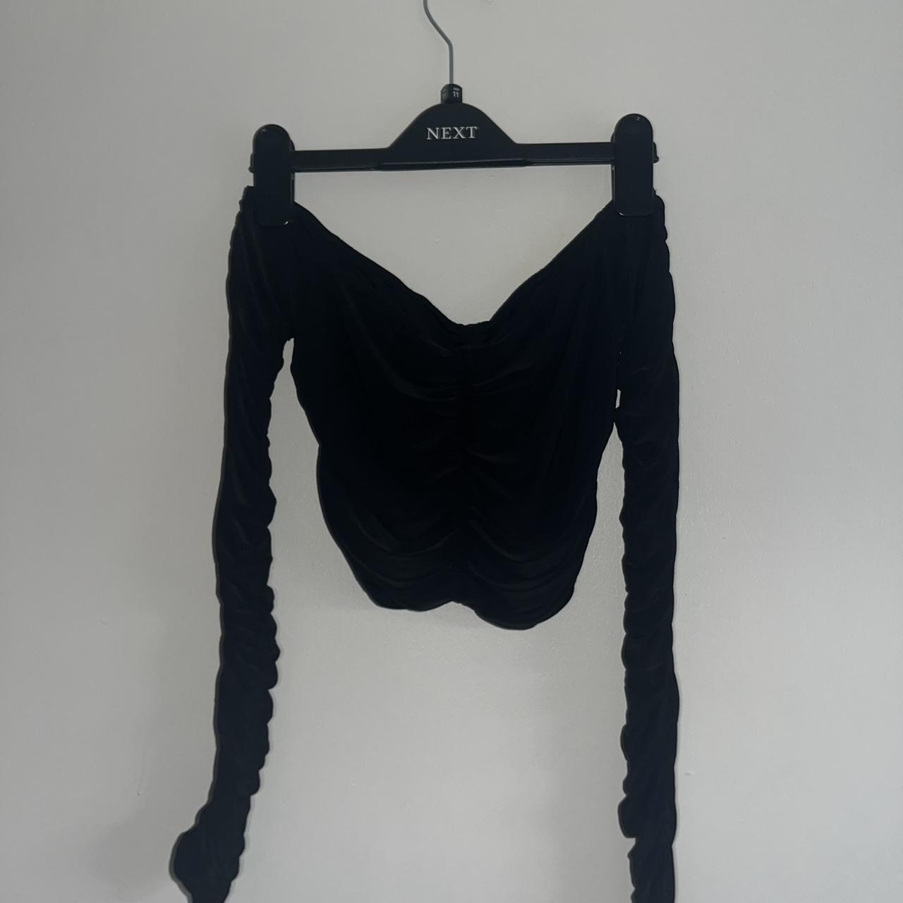 Black gathered scrunch long sleeve crop top Only... - Depop