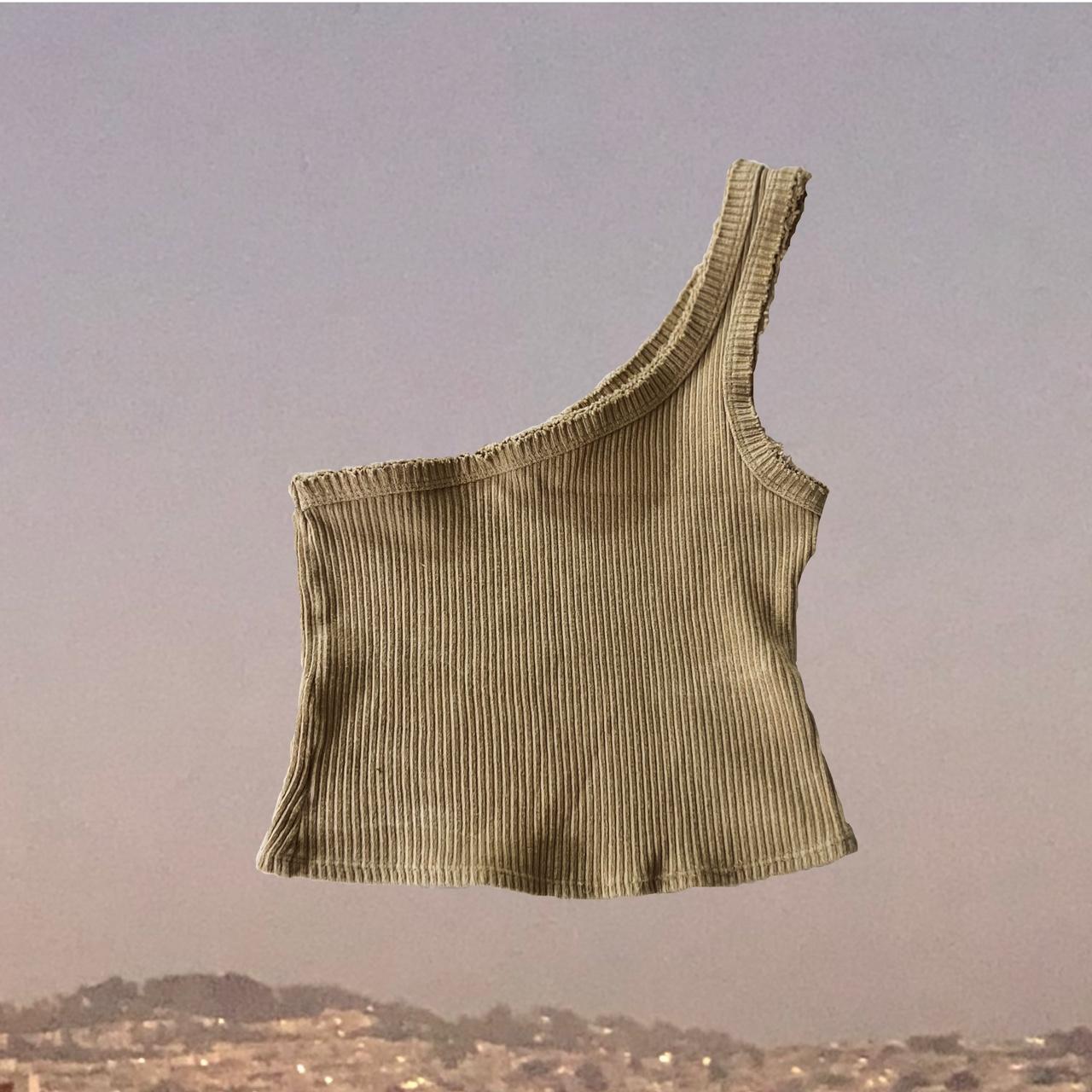 Ribbed Knit One-Shoulder Tank Top ⇨ in... - Depop