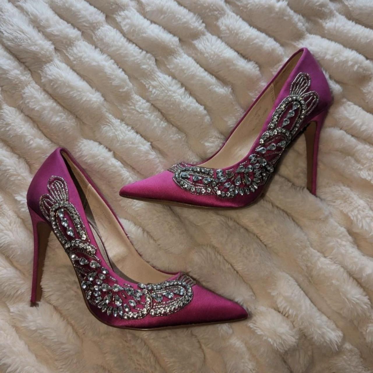 Topshop Pink Satin Jewelled Heels Size 3 Only worn... - Depop