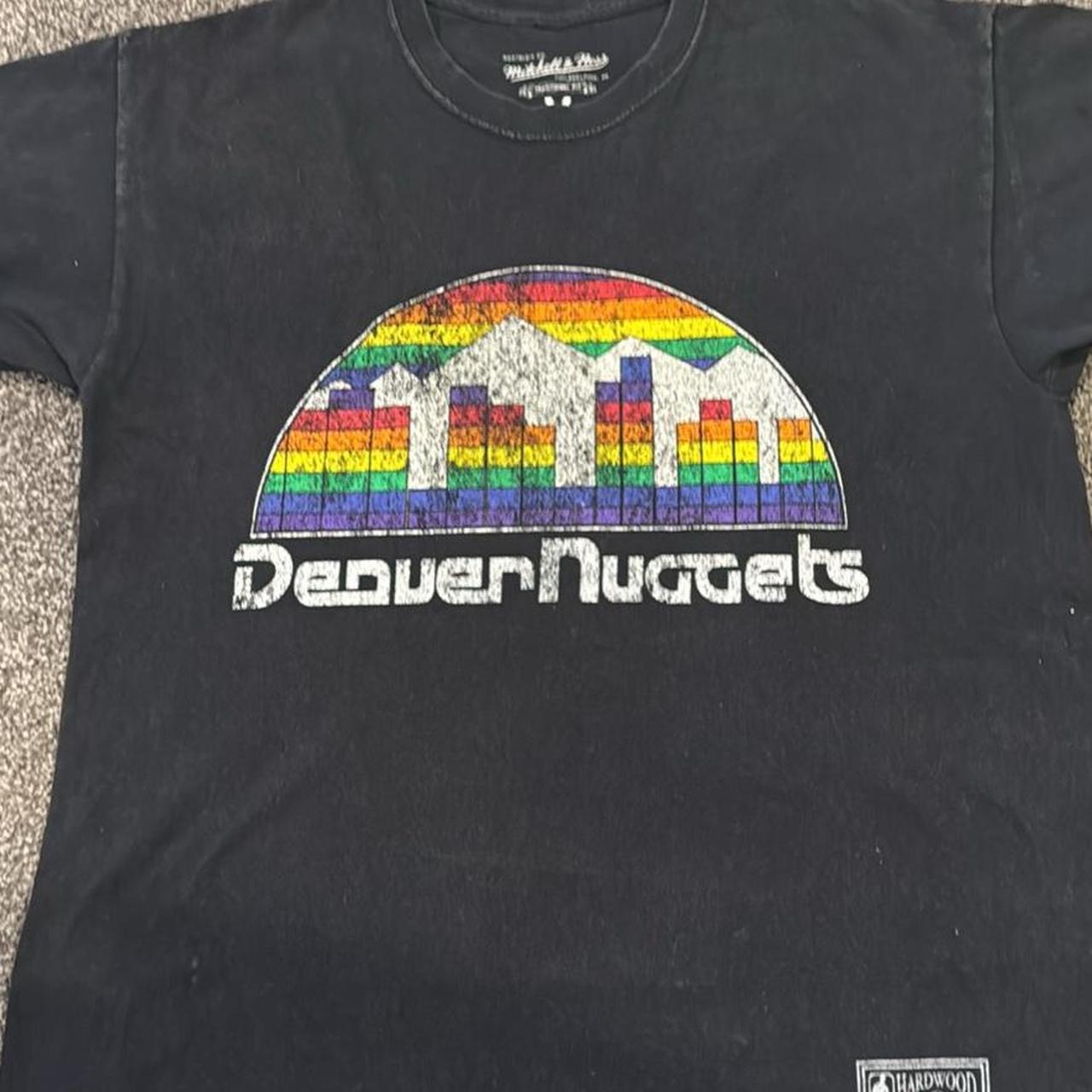 Mitchell and ness Denver Nuggets rainbow graphic tee... | Depop