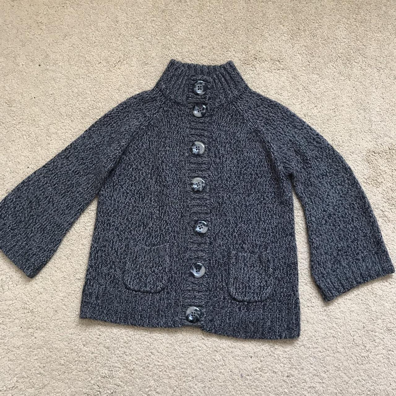Charcoal grey chunky knit high neck cardigan with... - Depop