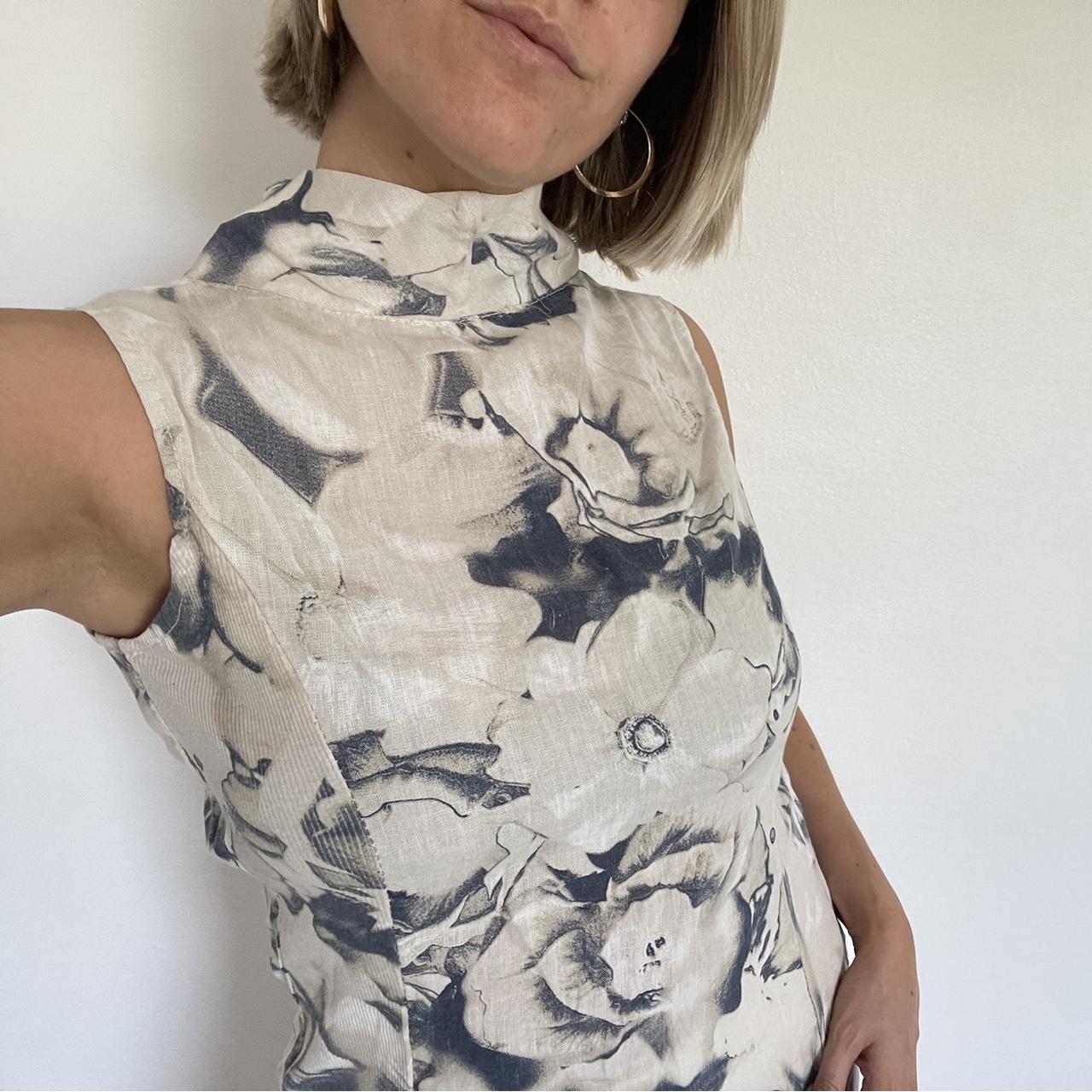 Vintage linen high neck summer top flower... - Depop