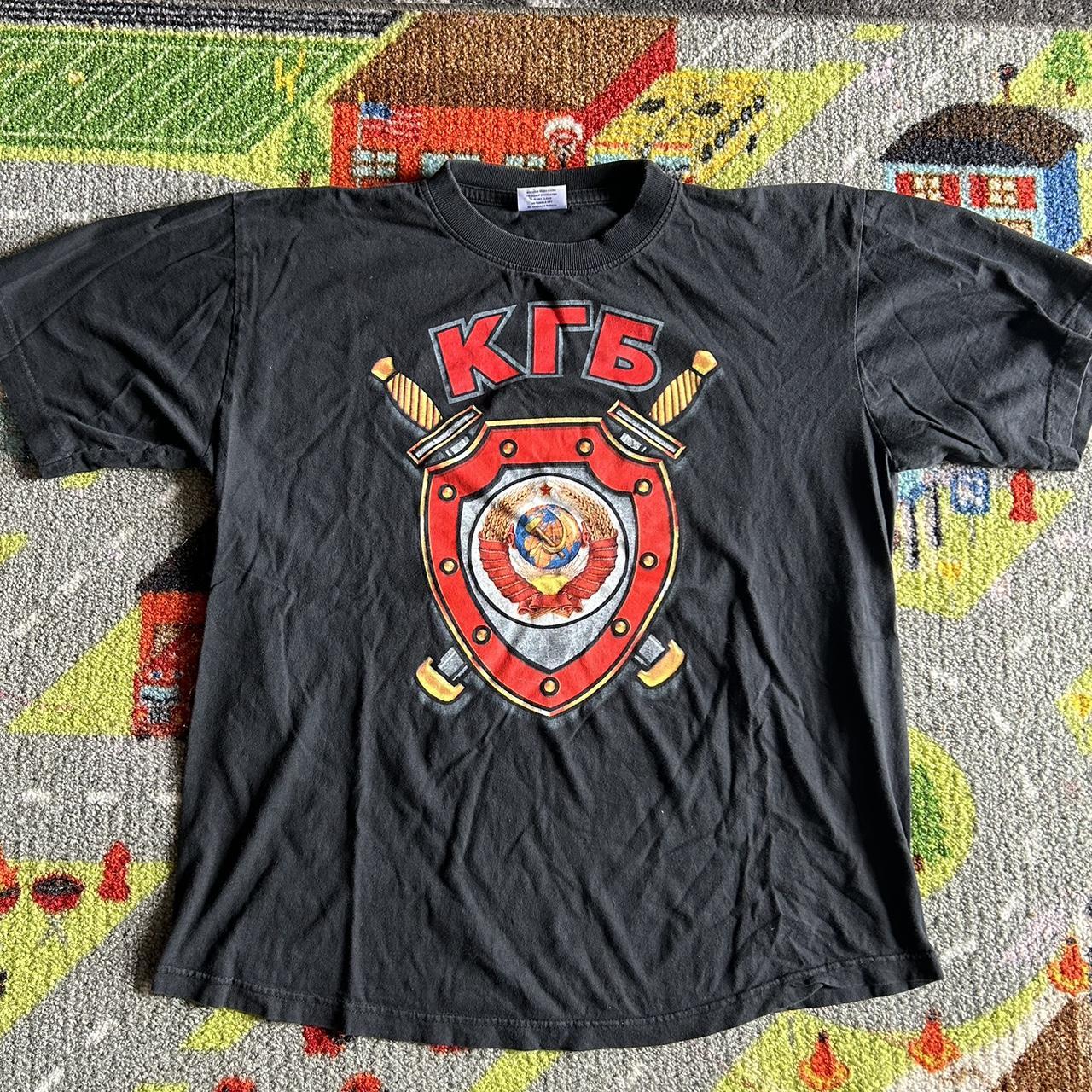 Vintage Soviet Union 90s KGB Funny War Black Shirt... - Depop