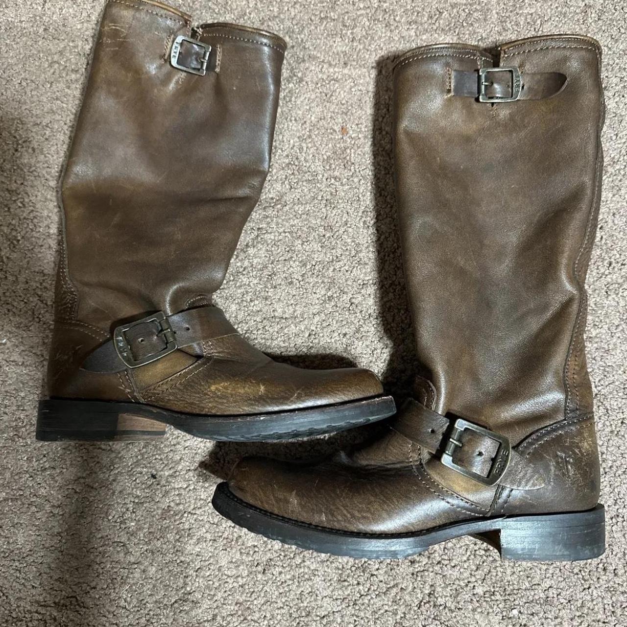 Frye buckle brown boots #frye #ridingboots #brown - Depop